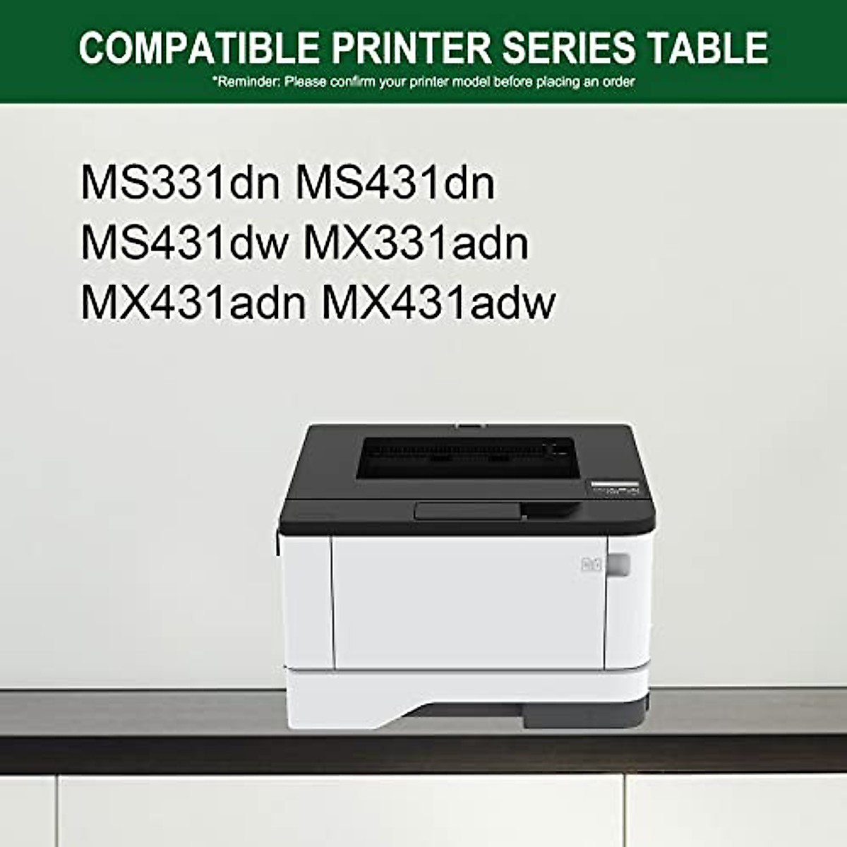 55B1000 MS331 Black Toner Cartridge - DRAWN 1 Pack Compatible 55B1000 Remanufactured Toner Cartridge Replacement for MS431DW MS331DN MS431DN Printer