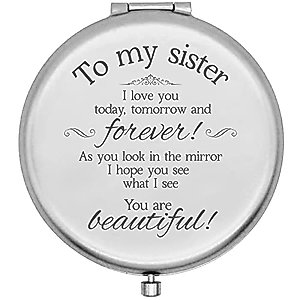 Simple Plus+ Sister Gifts from for silver Compact Mirror,gifts brother,bridesmaid wedding day,2.6 inch Round Folding Handheld 2-Sided Mirror 1x/2x Magnification Mirror. (01)