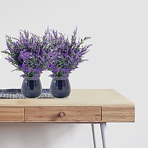 AKOMIC 12pcs Artificial Lavender Flowers Fake Plastic Outdoor Plants UV Resistant Shrubs for Indoor Outside Home Porch Garden Window Box Wedding Party Decoration