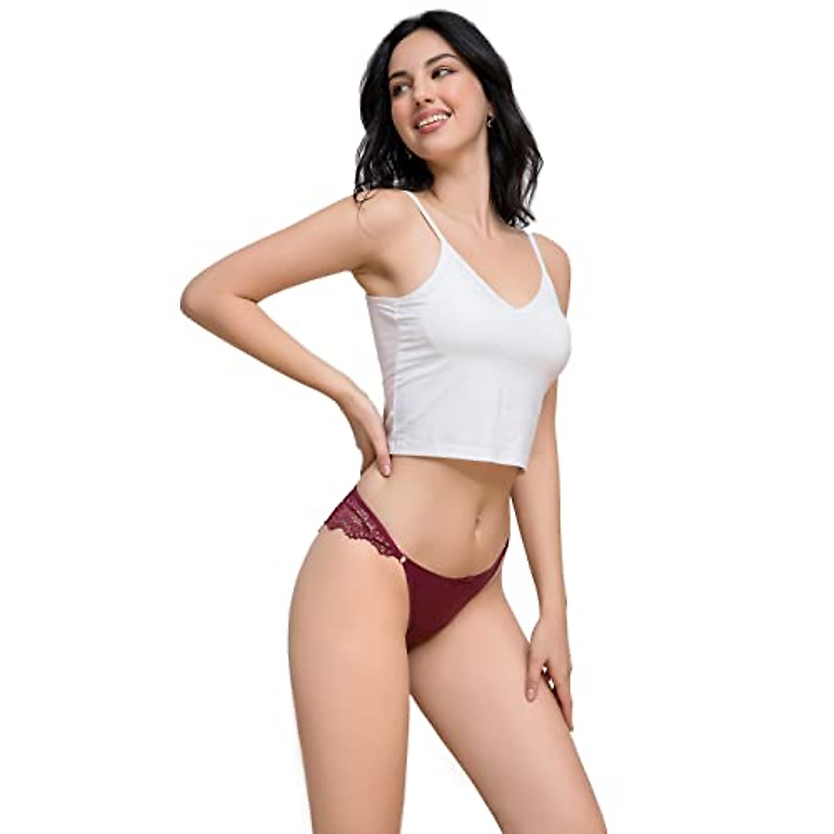 Solavia 6 Pack of Lace Panties for Women, Soft Stretch No Show Tanga, Sexy Cheeky Underwear, Seamless Front Design