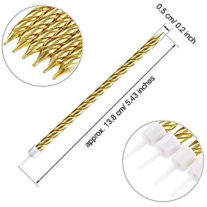 30 Pieces Birthday Candles Spiral Cake Candles Metallic Cupcake Candles Long Thin Cake Candles in Holders for Birthday Wedding Party Cake Decorations (Gold)