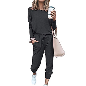 Fixmatti Women Two Piece Outfits Long Sleeve Sweatsuit High Waisted Sweatpants Set M