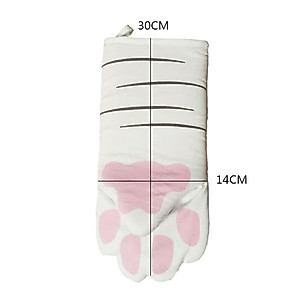 Ochine 1PC Oven Mitts Kitchen Cooking Baking Heat Resistant Cat Glove Oven Mitts Gloves Kitten Cotton Oven Mitts Cute Cat Paw Design Baking Gloves Heat Resistant Cooking Gloves Pot Holder Gloves
