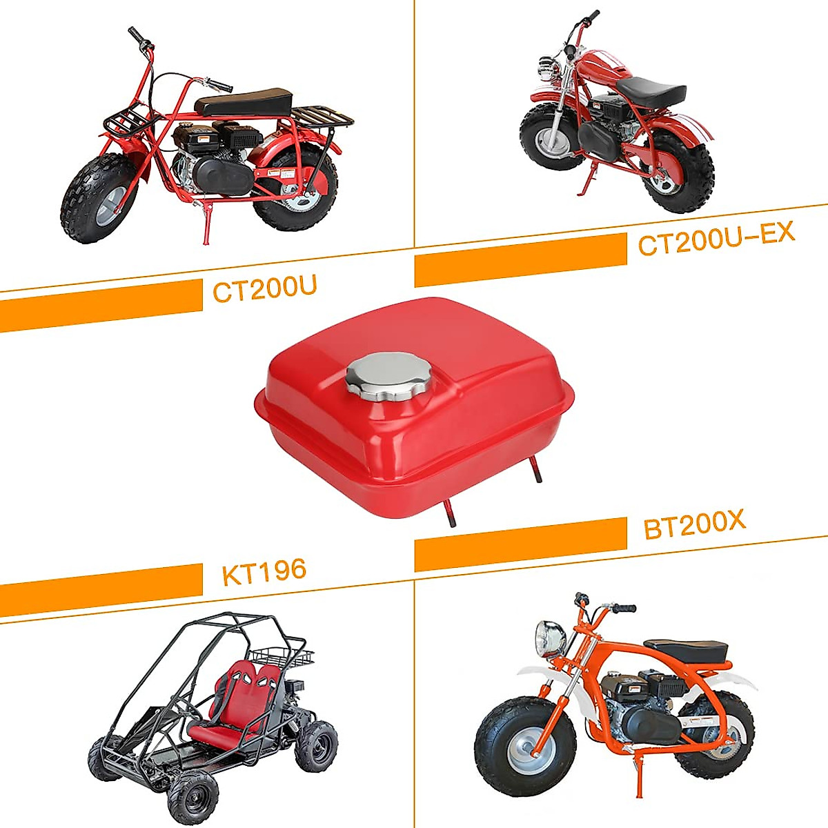FVRITO Gas Fuel Tank for Hemi Predator 212cc 196cc 5.5hp 6.5hp Coleman CT200U CT200U-EX BT200X RB200 KT196 Massimo Baja Warrior MB200 GX160 GX200 Mini Bike Go Kart Clone Ghost Engine Parts Red