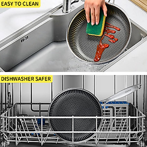 HODRME 10 Inch Frying Pan Non Stick With Lid, Stainless Steel Honeycomb Frying Pan,10 Inch Skillet Pfoa&Ptfe Free Cookware- Induction Compatible Dishwasher And Oven Safe