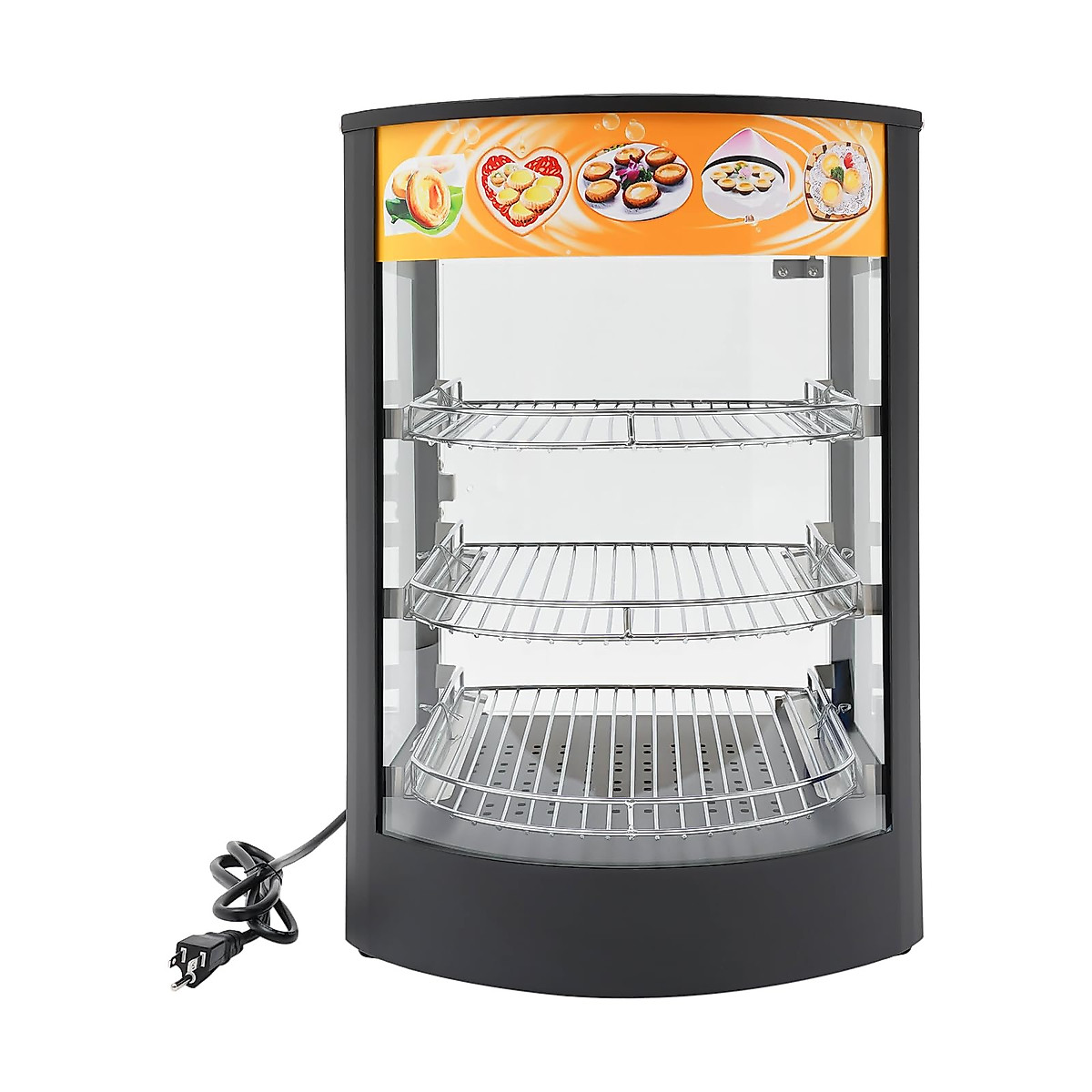 3-Tier Commercial Food Warmer Display Pizza Warmer, 110V 800W Electric Countertop Food Warmer Pastry Display Case Food Warming Cabinet w/LED Lighting, Removable Shelves and Glass Door