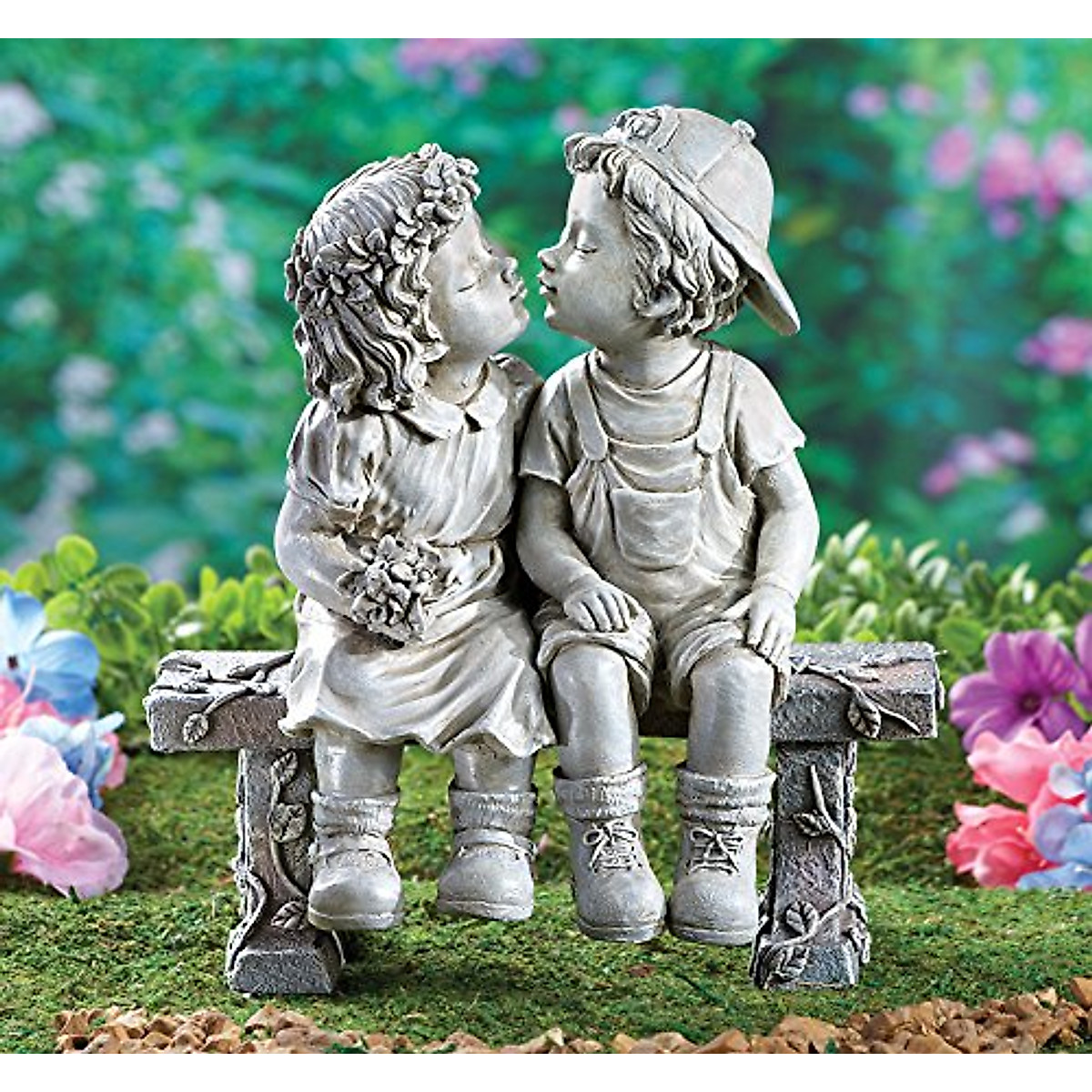 Collections Etc First Kiss, Puppy Love, Kissing Couple Garden Sculpture, 8 1/4" L x 4 3/4" W x 9" H
