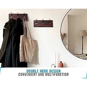 Comfify Rustic Wall Mounted Coat Rack with 3 Sturdy Hooks – Set of 2 – Vintage Entryway Wooden Coat Racks Rustic Rack for Coats, Bags, Towels and More – 35” x 6.10"- Rustic Brown