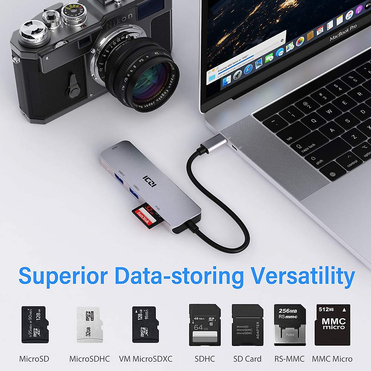 ICZI USB C Hub, 5 in 1 USB C Adapter with 4K HDMI, 2 USB-A 5Gbps Data Ports, SD/TF Card Reader, Thunderbolt 3 Compatible USB C Dongle for MacBook Pro/Air and More USB-C Devices