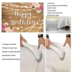 Rustic Wood Floral Birthday Backdrop Spring Flower Wood Glitter Happy Birthday Photography Background for Women Photo Booth Props Kids Adult Birthday Wedding Party Cake Table Decoration