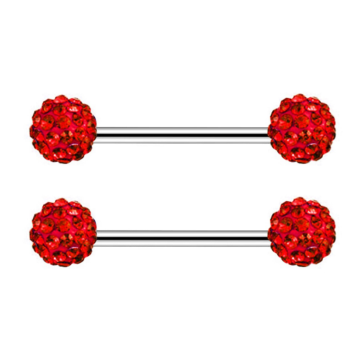 Salwosai 14G Stainless Steel Nipple Piercing Jewelry Nipplering Barbell Round CZ Balls Body Rings 5/8 Inch (Red)