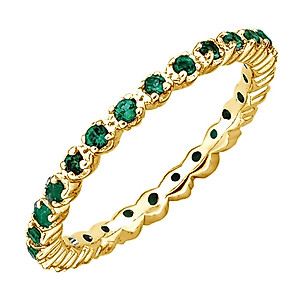 AFFY Round Cut Simulated Green Emerald Eternity Band Ring in 14K Gold Over Sterling Silver