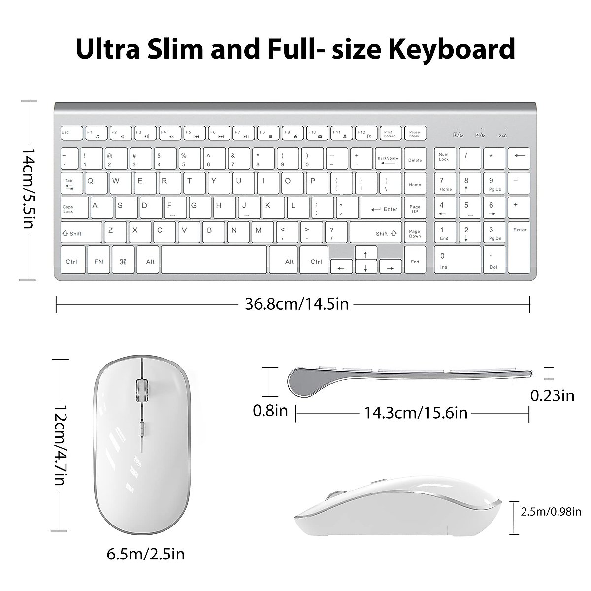 Wireless Keyboard Mouse, JOYACCES 2.4G Compact and Ultra Slim Wireless Keyboard and Mouse for Windows, Computer, Desktop, PC, Laptop-Sliver