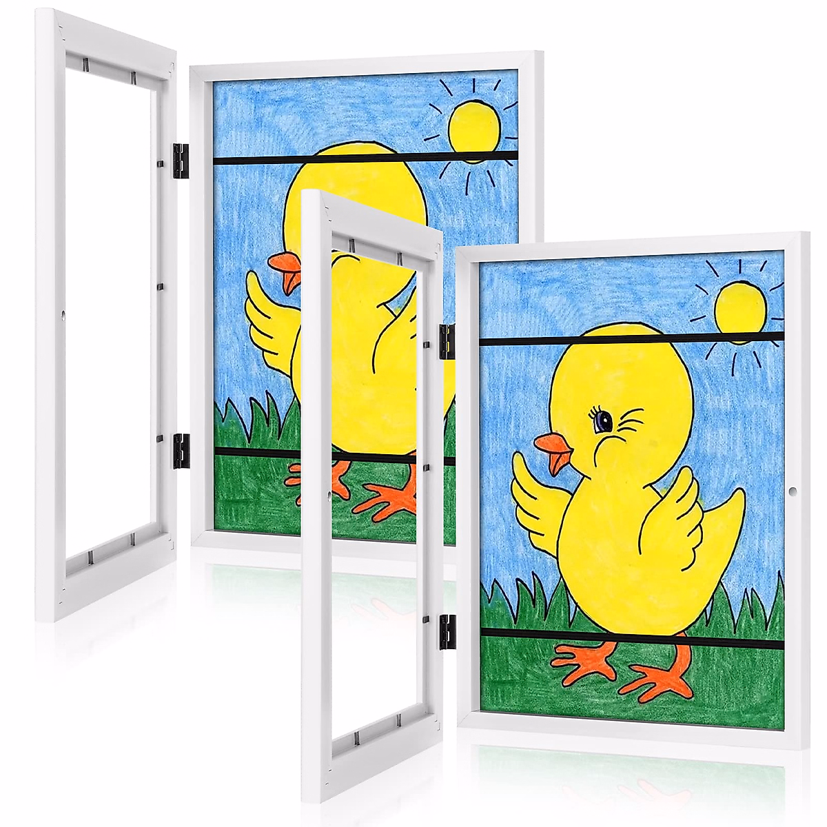 [2Pack] Kids Art Frames, 9x12 Front Opening Kids Artwork Frames Changeable, White Artwork Display Storage Frame for Wall, Holds 50 Pcs, for 3D Picture, Crafts, Children Drawing, Hanging Art, Portfolio