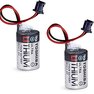 BAOBUTE 2PCS ER3V 3.6V 1000mAh PLC Lithium Battery Compatible for Toshiba JZSP-BA01 146705-1(with Black Connector), 14.5*25mm