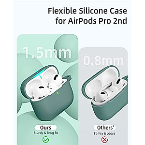 IMIVIO Airpods Pro 2 Case Cover 2022/AirPods Pro Case 2019, Silicone Protective Charging Case Skin Compatible Apple Airpods Pro 2nd/1st Generation Case with Keychain, Front LED Visible (Pine Green)