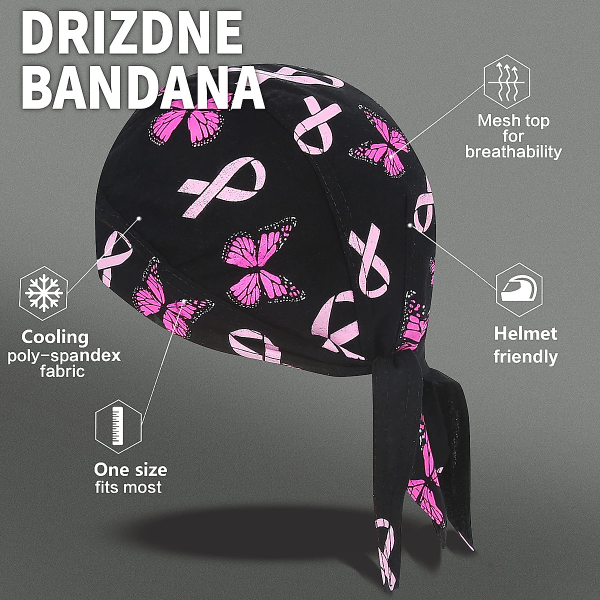 DANLCUPL DOO Rags Dew Rag Skull Cap Pirate Hat Cycling Bandana Motorcycle Biker Cooling Head Wrap Beanie Helmet Liner Ribbon Butterfly Pink Black