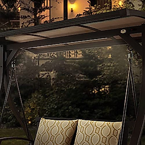 Ulax Furniture 2-Seat Outdoor Patio Swing Chair, Porch Swing Glider Chair with Convertible Canopy, Solar LED Light and Sunbrella Pillows for Poolside, Garden, Balcony, Backyard