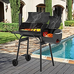 43’’ Charcoal Grills Outdoor BBQ Grill Camping Grill American Braised Roast Portable Grill Offset Smoker for 6-10 People Patio Backyard Camping Picnic BBQ