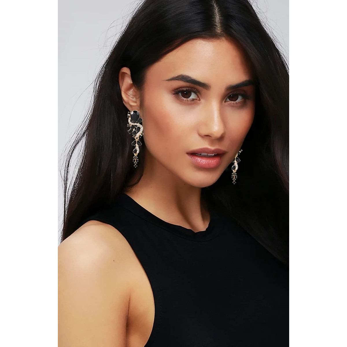 Black Rhinestone Statement Drop Dangle Earrings Dangling Sparkly Crystal Bridal Bridesmaid Wedding Earrings Long Chandelier Teardrop Earrings for Women Prom Party