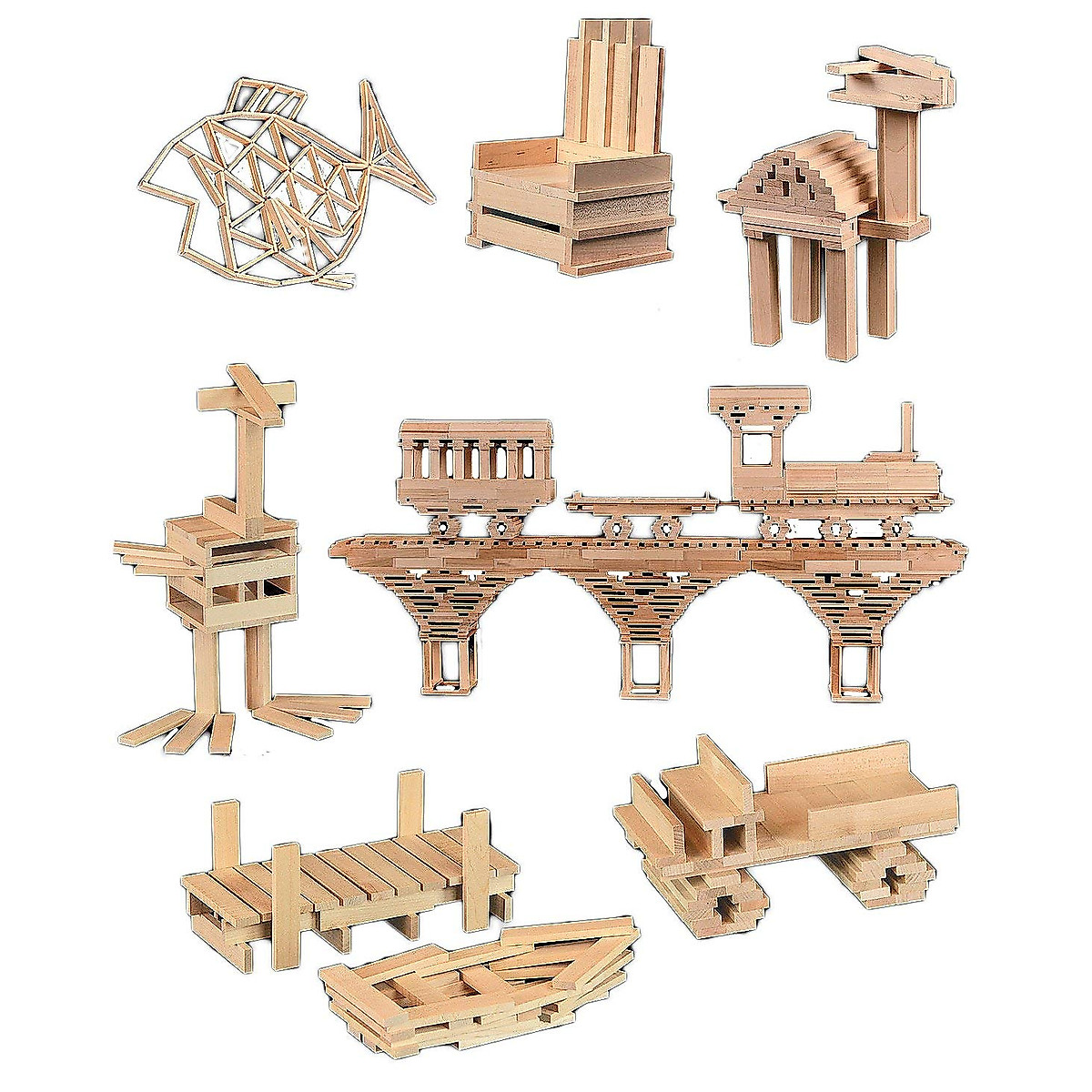 LuckIn 200-Pcs Wood Building Blocks for Kids over 3 Year Old, Structure Wooden Planks Set, Wood Stacking Blocks Brain Builders and Contraptions, STEM Toy for Boys and Girls