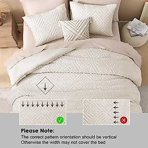 Litanika California King Comforter Set Beige, 3 Pieces Cream Tufted Boho Farmhouse Bedding Comforter Sets, Lightweight Fluffy Comforter Bed Set for All Season (104x96In Comforter and 2 Pillowcases)