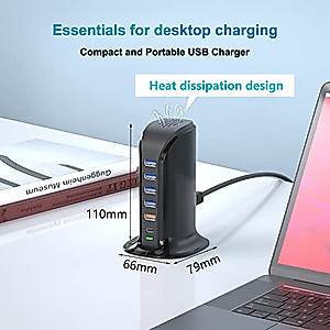 USB C Tower Charging Station, USB Charger Station 60W, 6 Ports USB Chargin Hub, 20W USB C Charger for iPhone 14/13/12/11 Pro Max Mini, X XS XR SE, iPad Pro/Air (UL Listed)