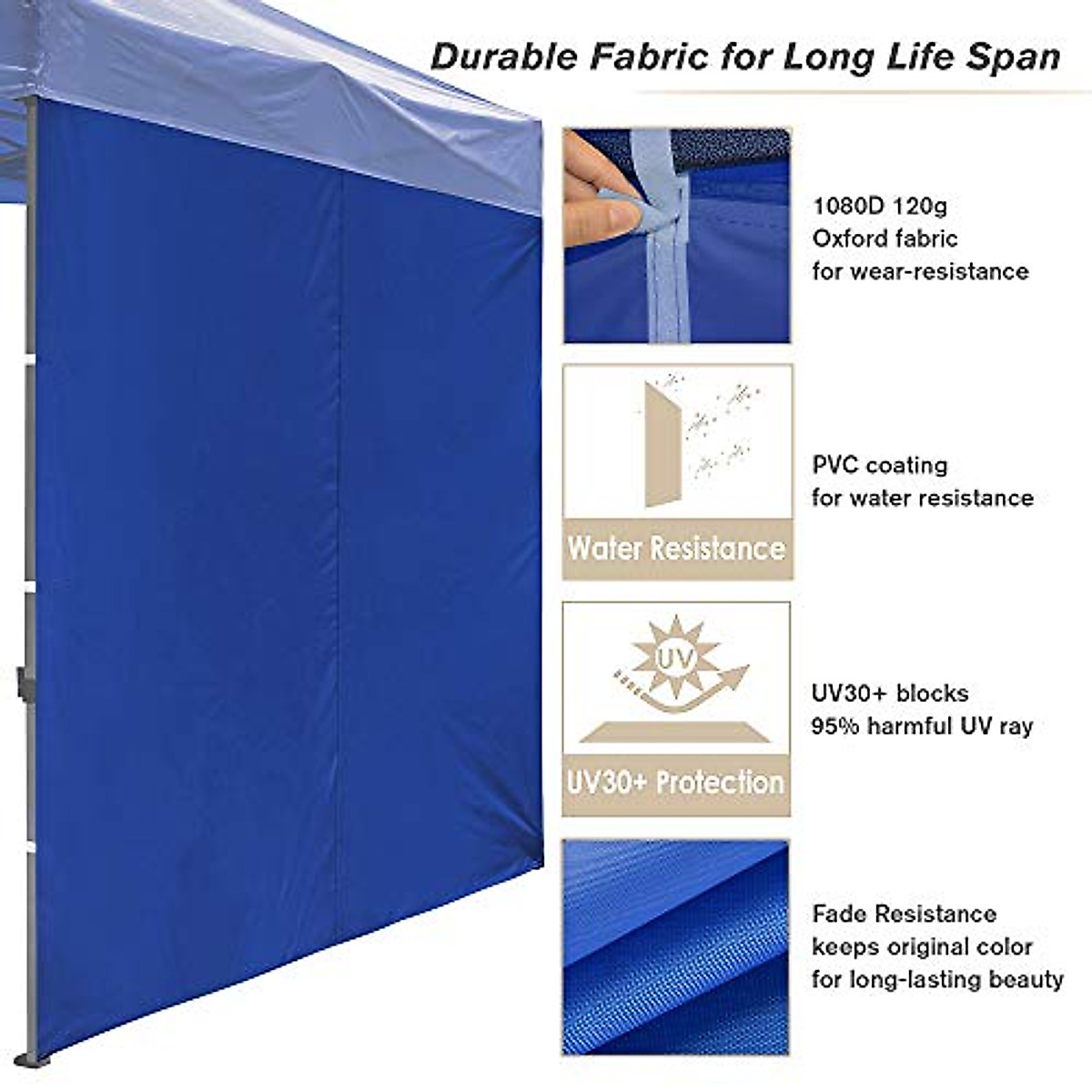 Instahibit 1080D 120g EZ Pop Up Canopy Sidewall UV30+ Fits 10x10ft Canopy Outdoor Picnic 1 Piece Garden