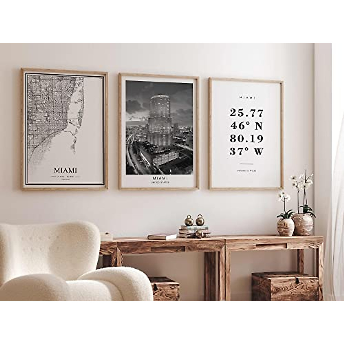 Dear Mapper Miami United States View Abstract Road Modern Map Art Minimalist Painting Black and White Canvas Line Art Print Poster Art Line Paintings Home Decor (Set of 3 Unframed) (16x24inch)