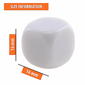 16MM Blank White Dice Set Acrylic Rounded D6 Dice Cubes for Game, Party, Fun, DIY Sticker and Math Teaching, Pack of 50