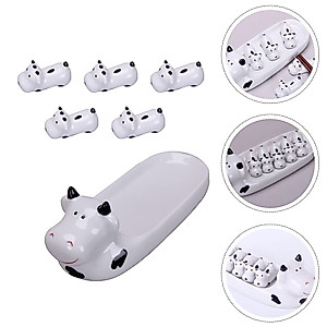 Cabilock 6pcs Ceramic Spoon Rest Cartoon Cow Shaped Kitchen Spoon Holder Salad Plate Fruit Plate Dish Porcelain Cooking Utensils Rest Stand for Kitchen Stoves Countertops Mixed Size