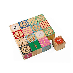 Janod Kubix 16 Wooden Alphabet and Numbers Blocks - Ages 2+ - J08078