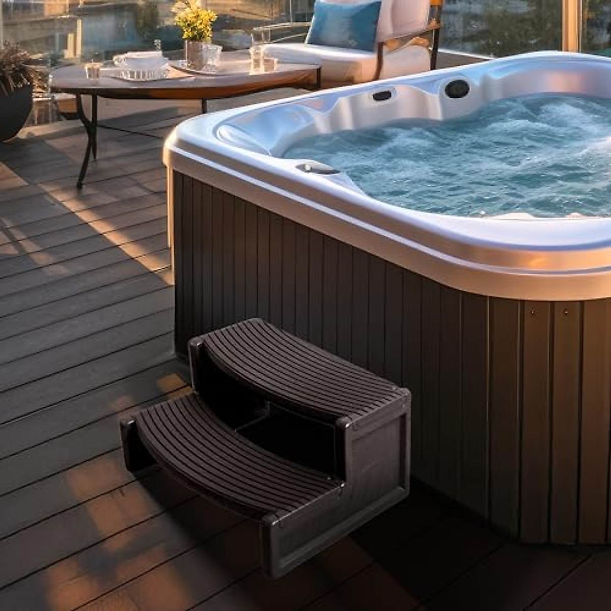 Confer Plastics Resin Multi Purpose Outdoor Non Slip Portable Spa and Hot Tub Handi-Step Deck Patio Steps Accessories, Deep Grey