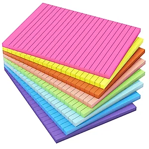 EOOUT 8 Pack Lined Sticky Notes 4x6 Inches, Bright Ruled Self-Stick Pads, Colorful Super Sticking Power Memo Pads, Strong Adhesive Notes for Home, Office, School, Meeting, 45 Sheets/pad