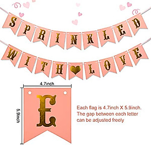 Sprinkled With Love Banner - Glitter Pink Baby Sprinkle Decorations - Girl Baby Shower Decorations Gender Reveal Party Supplies