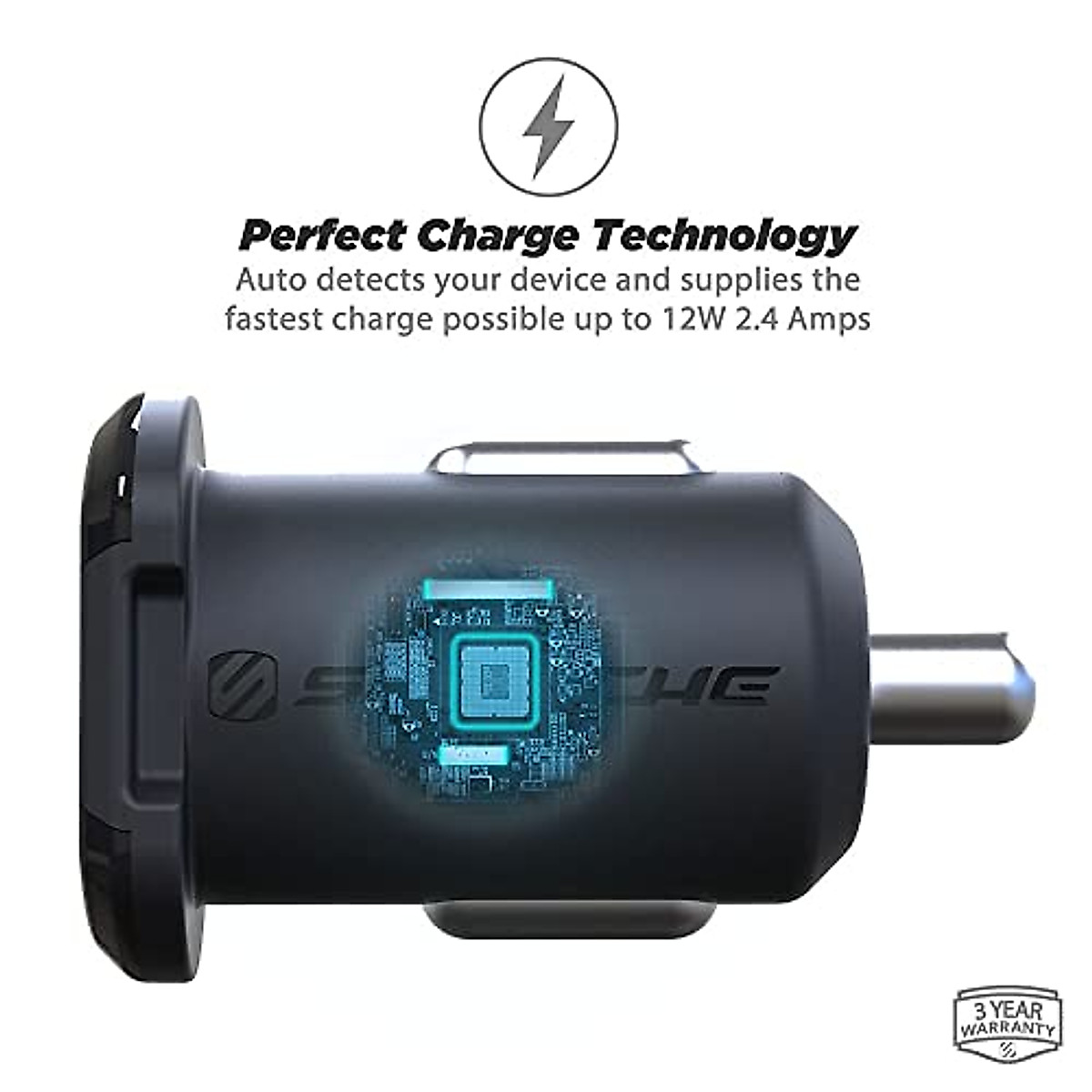 Scosche USBC242M ReVolt Universal Cigarette Lighter Multi Device Compact Dual Port USB Car Charger, Fast Charge Two Devices Simultaneously, Black