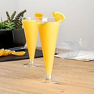 Restaurantware RW Base 6.5 Ounce Toasting Glasses 20 Disposable Champagne Flutes - With A Removal Base Premium Clear Plastic Cocktail Glasses Serve Sparkling Wine For Parties