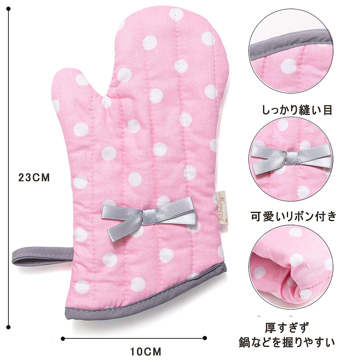 NEOVIVA Kitchen Oven Mitts for Kids, Heat Resistant Cotton Oven Gloves Set of 2 for Cooking Baking, Kitchen Gloves for Farmhouse Restaurant, Polka Dots Pink