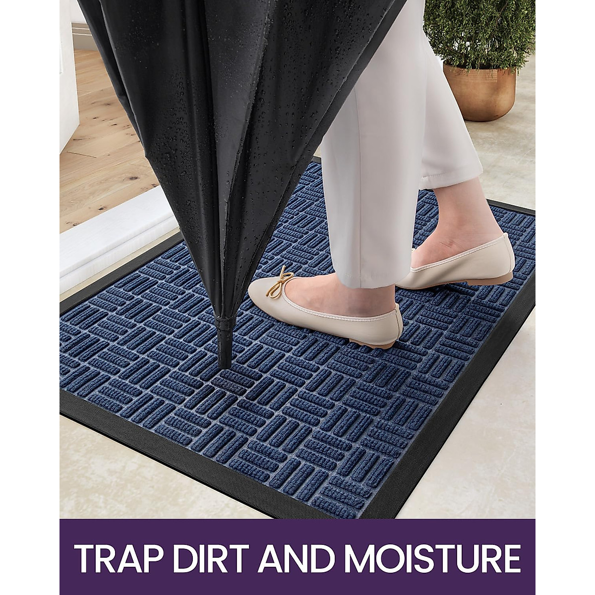 DEXI Front Door Mat Outside Entrance, All-Season Heavy Duty Rubber Indoor Outdoor Doormat, Fade Resistant, Low-Profile, Easy Clean Patio Entryway Rug, 23"x35", Maze Blue