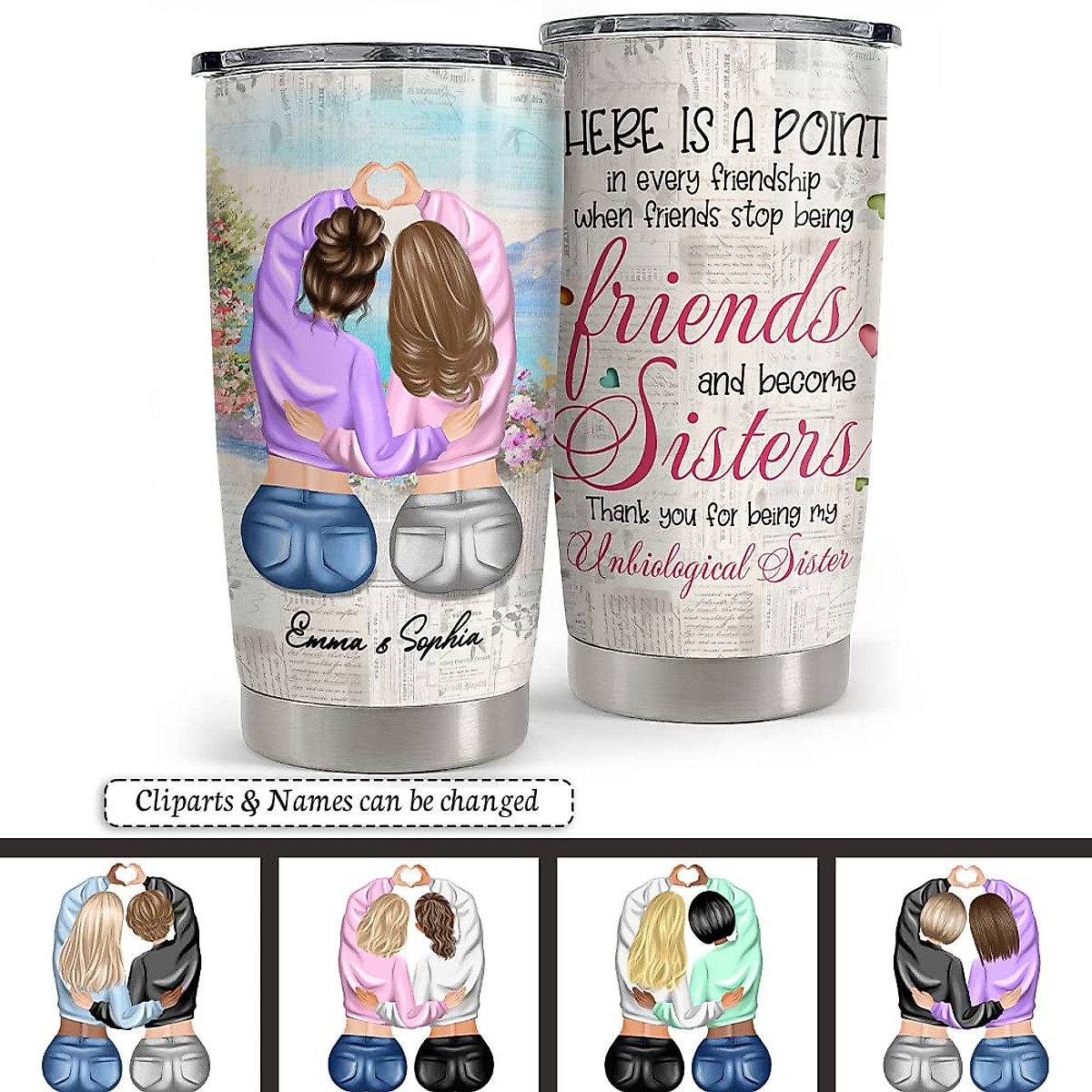 SANDJEST Personalized Best Friend Tumbler Unbiological Sister 20oz 30oz Tumblers with Lid Gift for Sister Best Friends Woman Girl Friendship Soul Sister Christmas Birthday