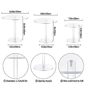 POMINEL Acrylic Cake Stand Set of 3, Clear Cake Stand Round Tall Cake Stand for Dessert Table Display Set, Cupcake Stand Dessert Cupcake Pastry Candy Display Riser for Wedding, Event, Birthday Party