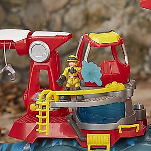 Chomp Squad Playskool Blazeasaurus and Sparks McKenzie, 20-Inch Brachiosaurus Dinosaur Firefighter Toy and Action Figure for Kids 3 and Up