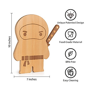 NEW!! Cutting Board & Knife Set by OTOTO - Wooden Cutting Boards for Kitchen - Housewarming Gift, Small Cutting Board Wood, Funny Kitchen Gadgets, Cooking Gifts (Ninja)