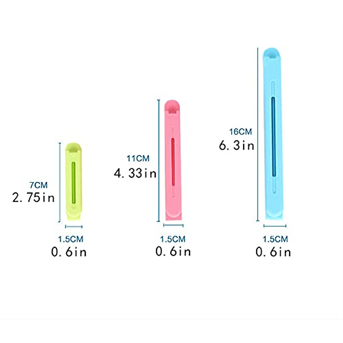 HLLMX 12 PCS Plastic Sealing Clip, Fresh-Keeping Clip, Packing Bag Clip, Sealing Clip, Food Bag Clip, Storage Clip, Suitable for Kitchen Travel, Etc 2.75/4.33/6.3inch