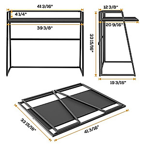 EE EUREKA ERGONOMIC Folding Desk 41 inch, Home Office Portable Folding Computer Desk for Small Space, No-Assembly Black