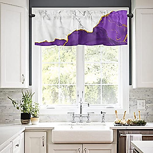 COLCE Valances for Windows Wild Marble Pattern Gold Purple White Ombre Curtain Valance for Kitchen Basement Window Curtain Decorative Rod Pocket Short Winow Valance Curtains 54" W x 18" L