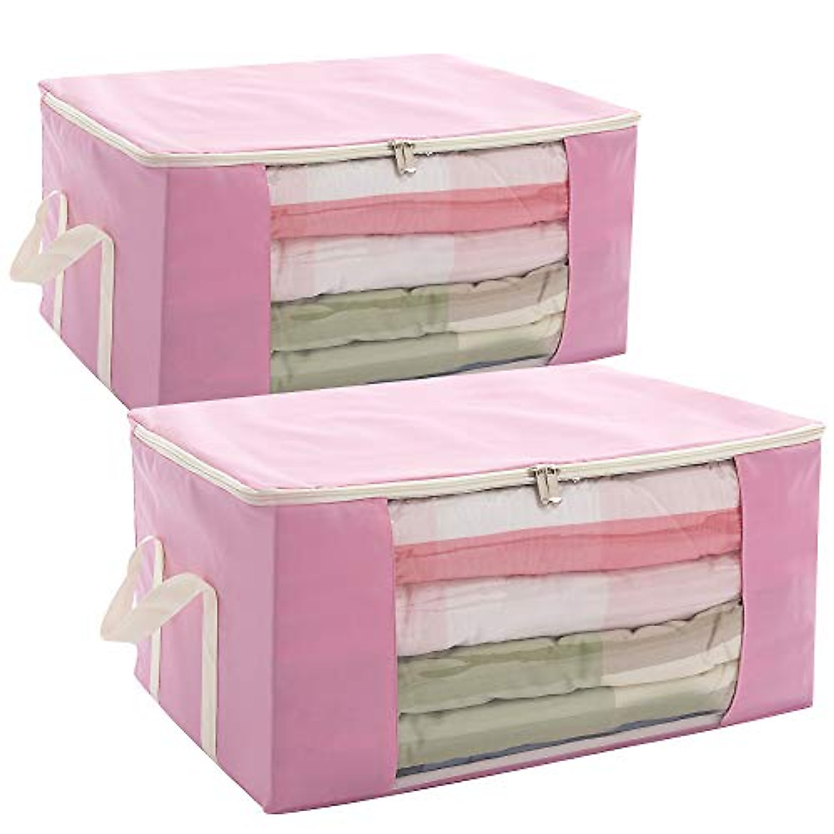 YueYue 2pack large capacity organizer storage bag,sturdy zipper Storage containers bags with reinforced handle, storage bag clothes blankets comforters clear window