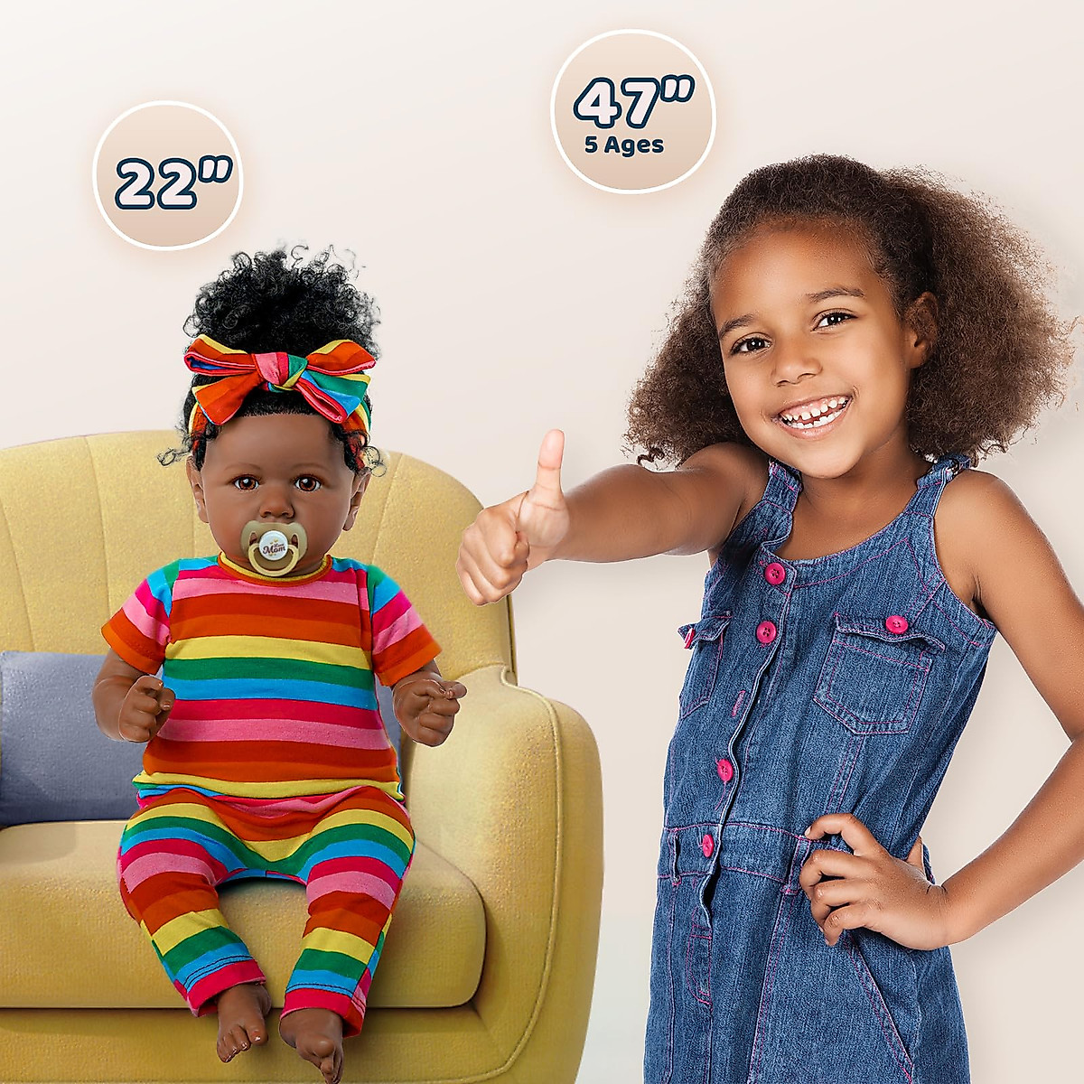 JIZHI Reborn Baby Dolls Black with Lifelike Soft Body African American Realistic-Newborn Girl Doll 22 Inch Best Birthday Gift Set and Toy Accessories Gift for Kids Age 3