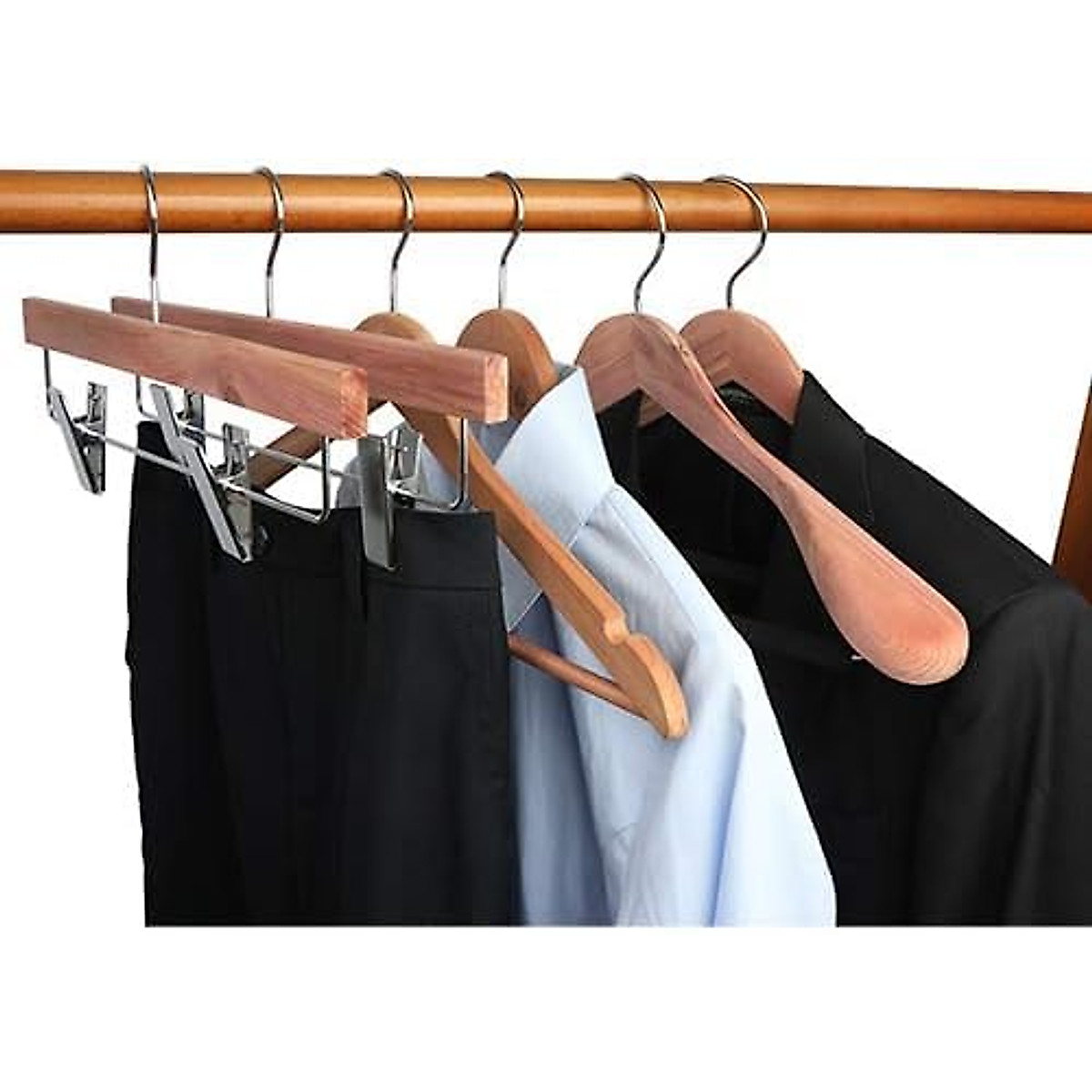 TOPIA HANGER American Red Cedar Wide Shoulder Wooden Hangers 8 Pack, Luxury Wood Suit Coat Hangers with Black Padded Pant Bar-360° Swivel Chrome Hook, Natural- CT07W-8
