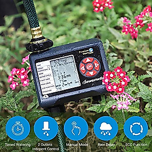 DEWENWILS Sprinkler Timer 2 Zone, Water Hose Garden Irrigation Timer with 4 Programmable Procedure and Low Battery Warning, Repeat Watering over Period, Faucet Controller with Rain Delay Mode for Lawn